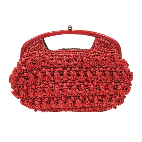 Bags | Vintage Red Straw Wicker Beaded Clutch Purse | Poshmark